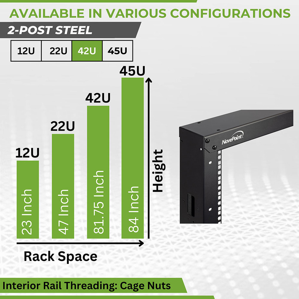 NavePoint 42U 2-Post Open Frame Rack with Casters: 2-Post Racks