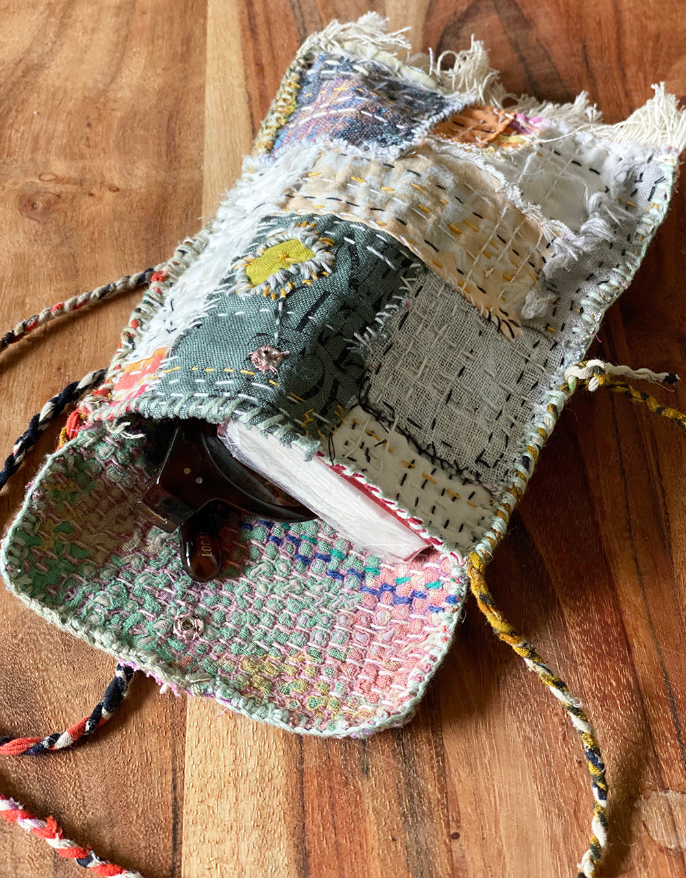 Handmade Boro Sashiko Bag Cross Body Small Phone Purse Pouch