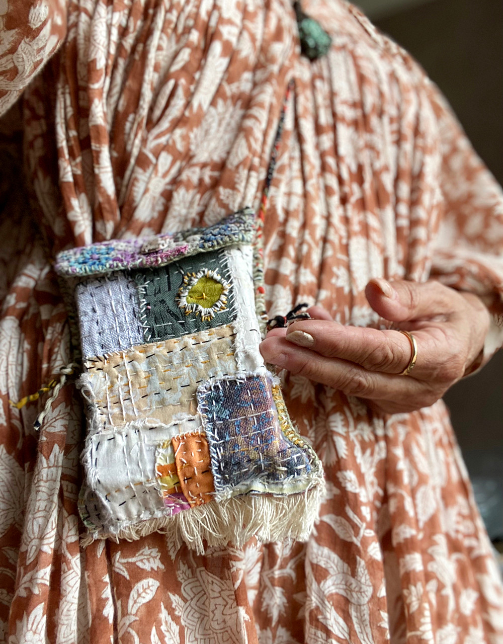 Handmade Boro Sashiko Bag Cross Body Small Phone Purse Pouch