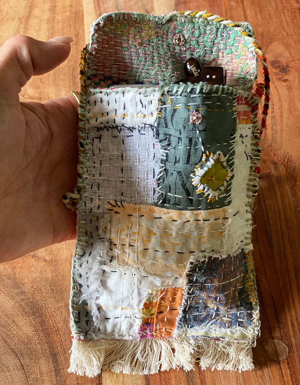 Handmade Boro Sashiko Bag Cross Body Small Phone Purse Pouch