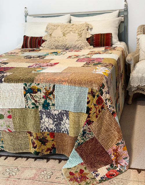 Cotton Velvet Patchwork Blanket Kantha Quilt Yummy Linen