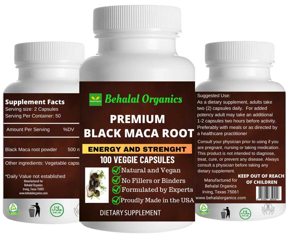 Black Maca Root 100 Quick Release Capsules - 500mg Per Capsule