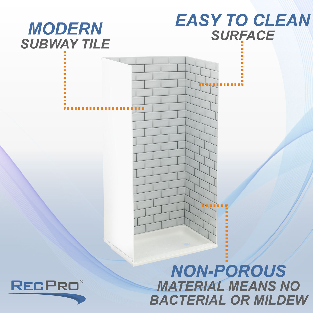 RV Shower Surround 24" x 36" - Subway Tile - RecPro