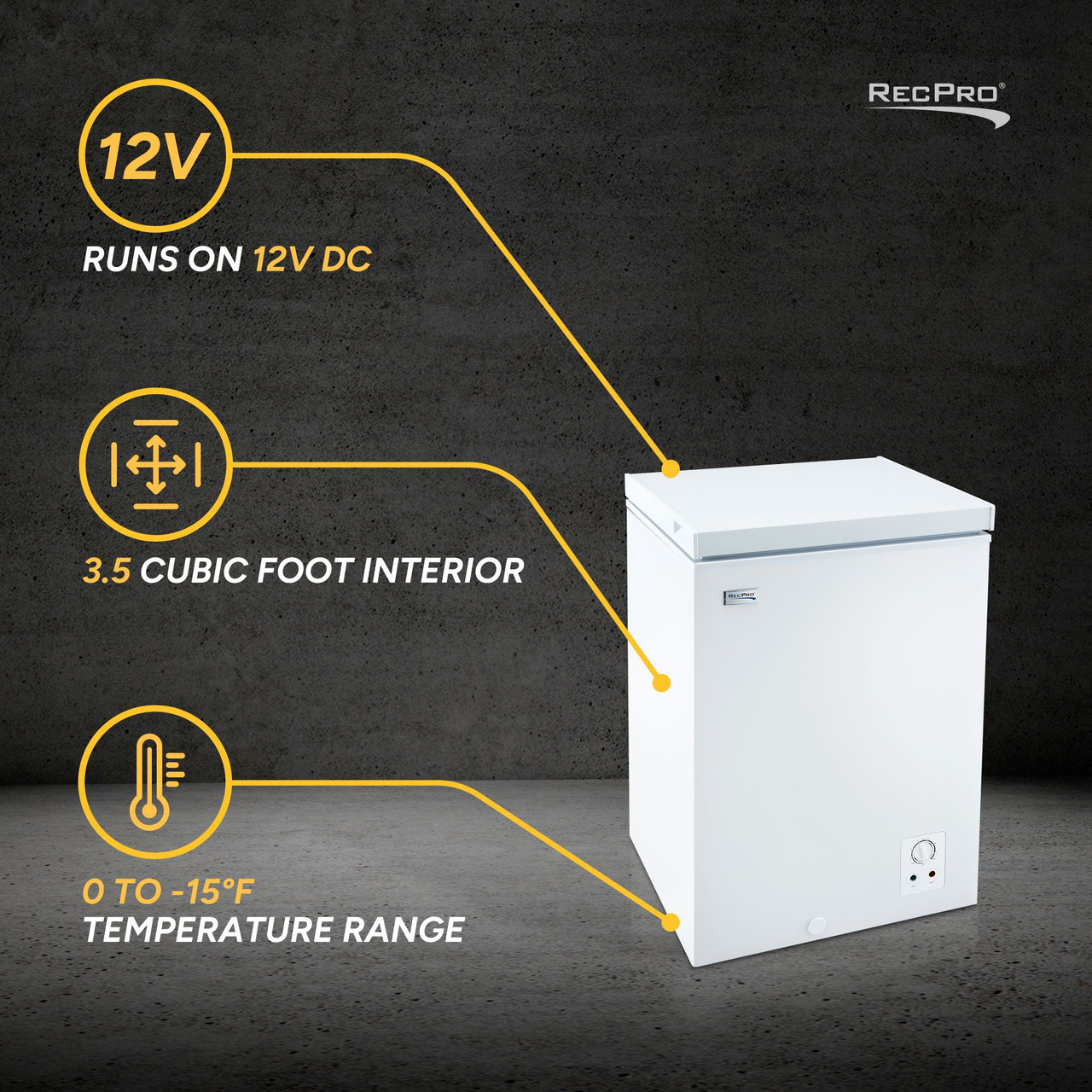 12V Chest Freezer 3.5 Cubic Foot Deep Freezer - RecPro