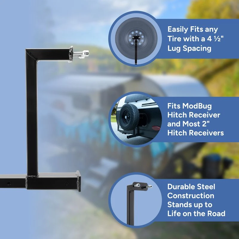 Hitch Mounted Spare Tire Mount for 2" Hitch - RecPro
