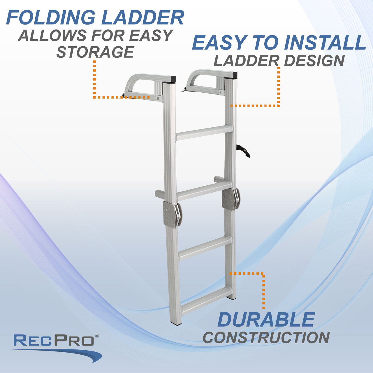 AL C4 Four Step Quick Release Folding Aluminum Pontoon Boat Ladder - RecPro