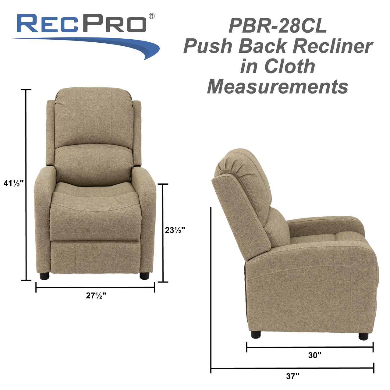 RecPro Charles 28" Push Back Recliner Small RV Chair in Cloth - RecPro