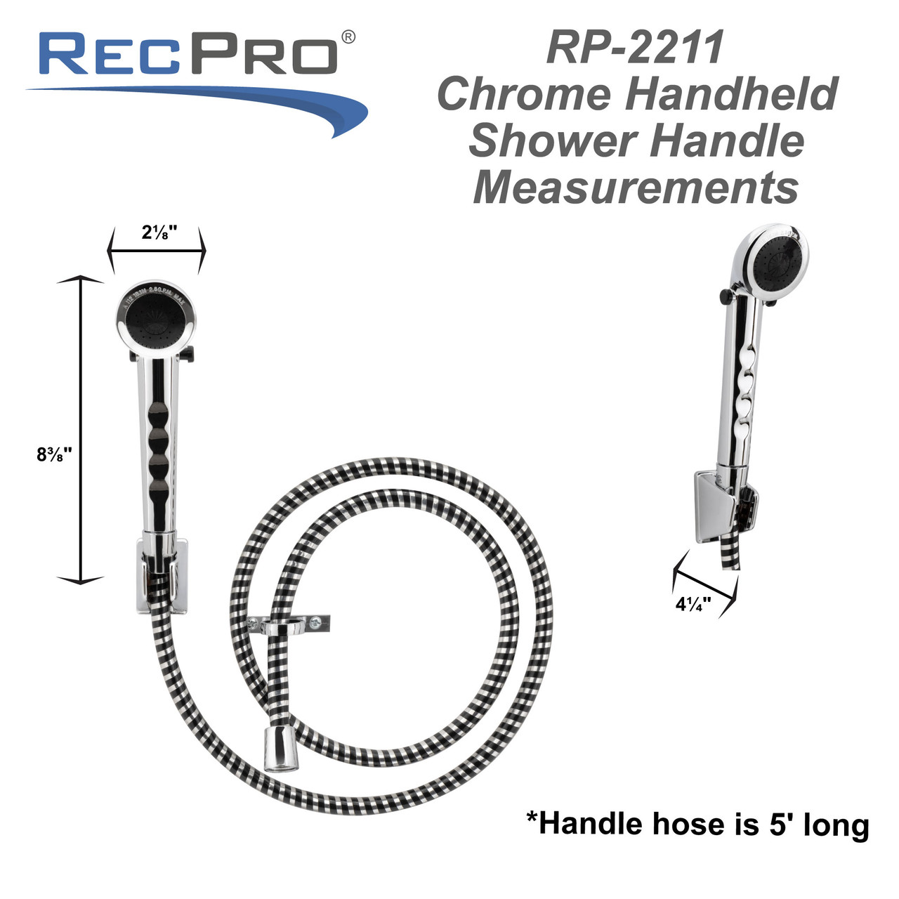 RV Handheld Shower Head and Hose with Shut Off Chrome - RecPro