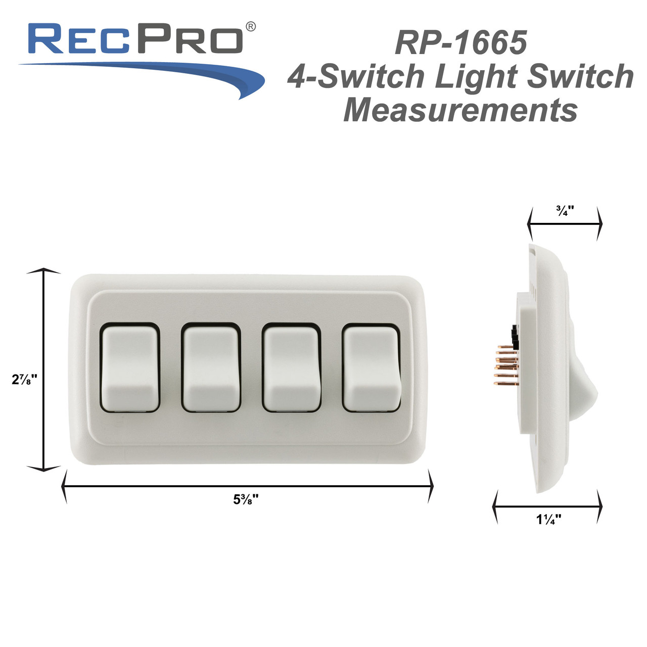 RV Switch SPST Switch On / Off 4 Gang Bezel - RecPro