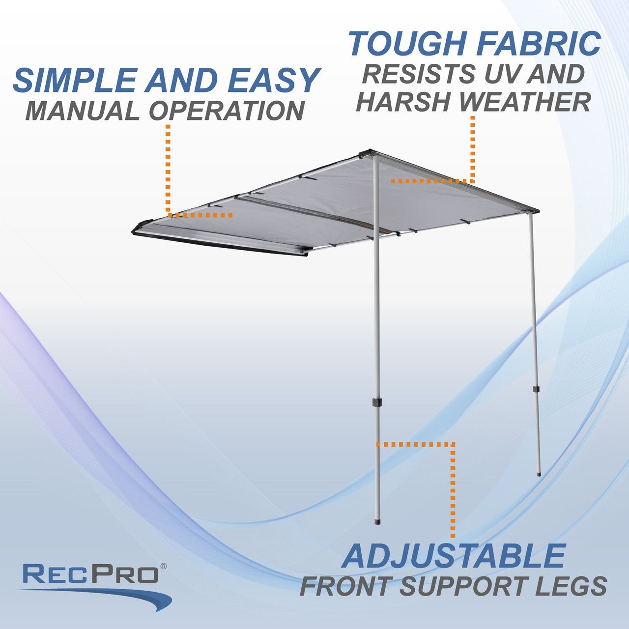 6.5' Van or Camper Awning Rooftop Kit with Built In LED Lighting - RecPro