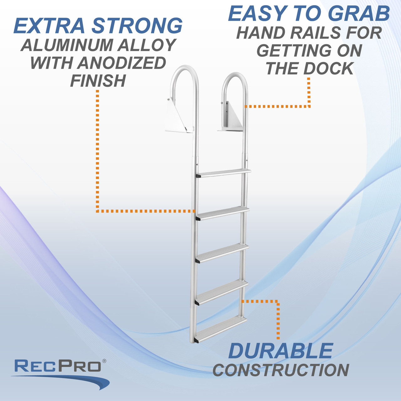 ADL-C5W Aluminum Five Step Flip Up Dock Pier Ladder - RecPro