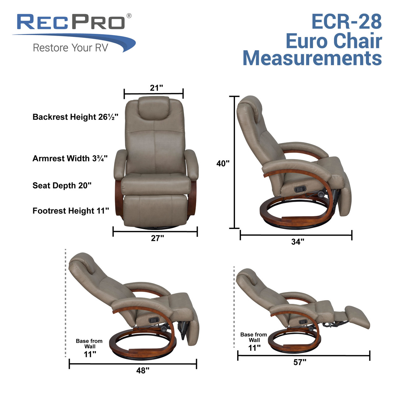RecPro Charles 28" RV Euro Chair Recliner Modern RV Furniture Design ...
