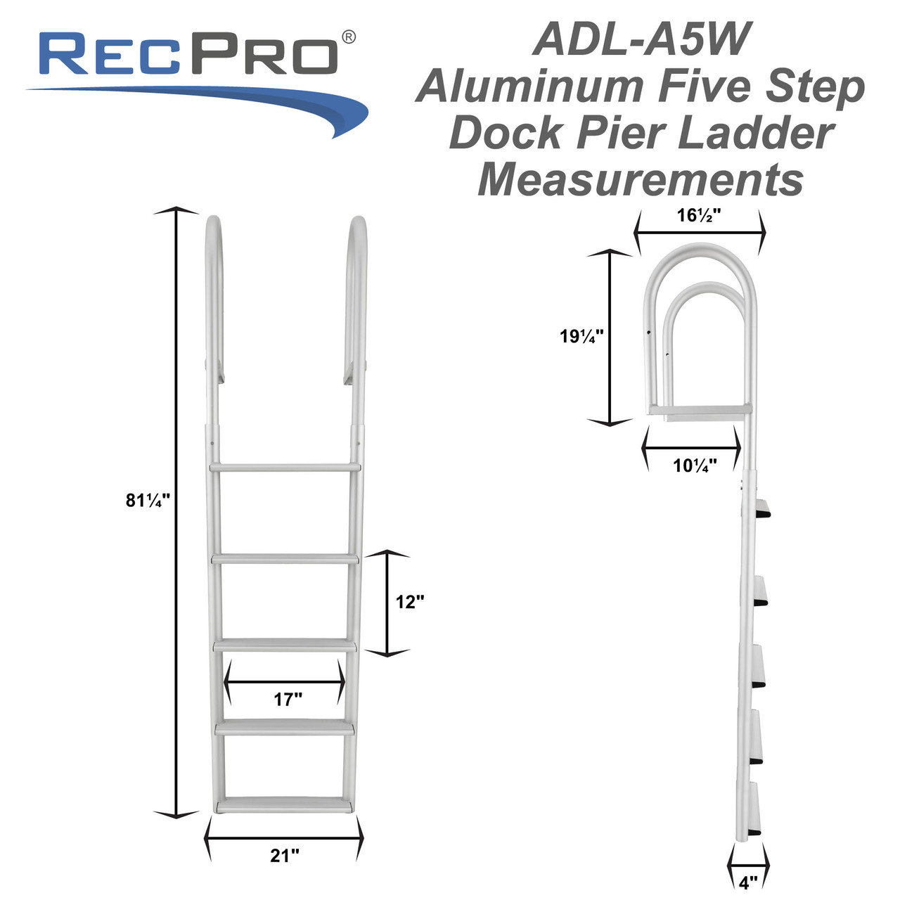 ADL-A5W Aluminum Five Step Dock Pier Ladder