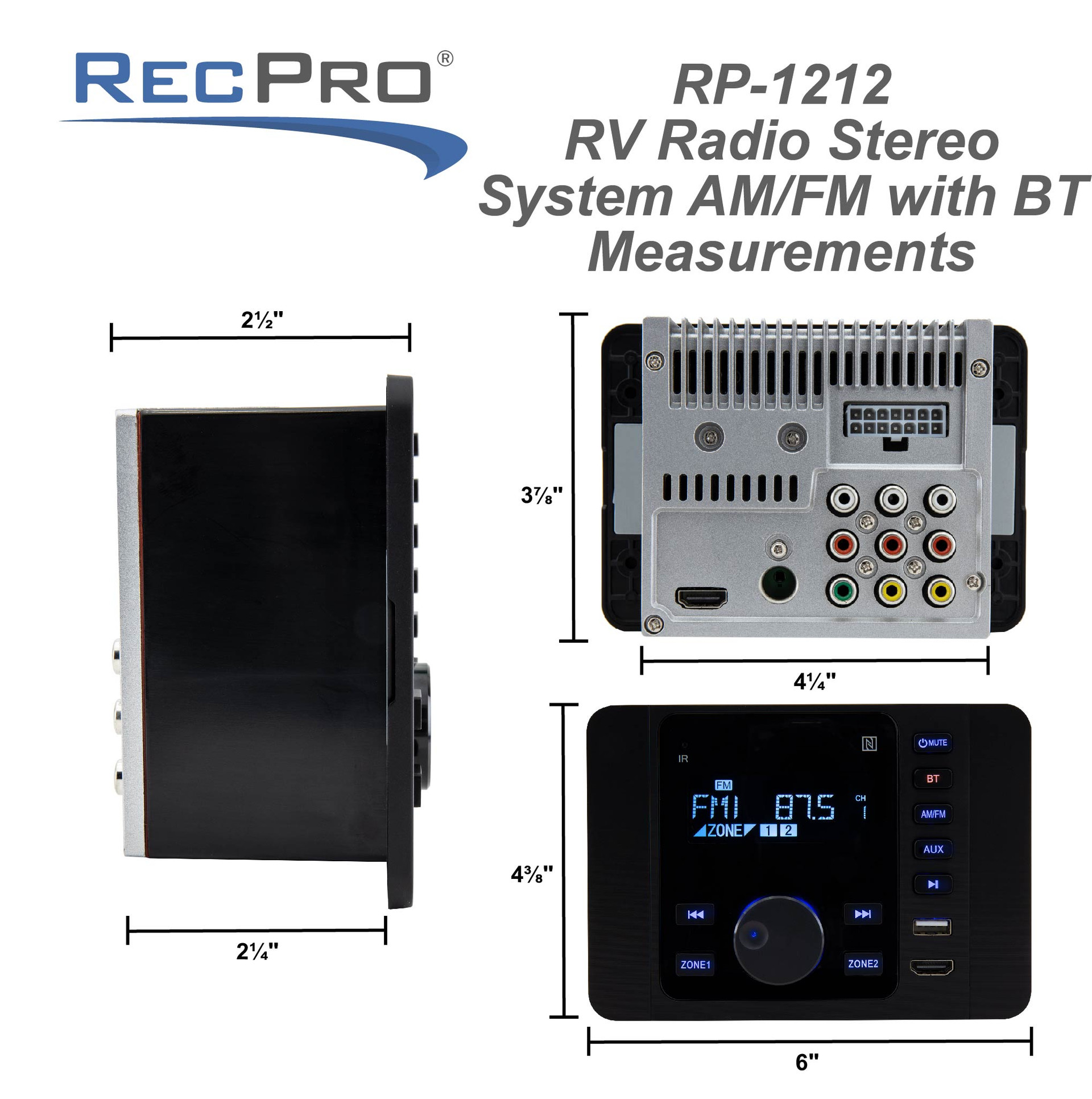 iRV 36 RV Radio Stereo System AM/FM with Bluetooth - RecPro