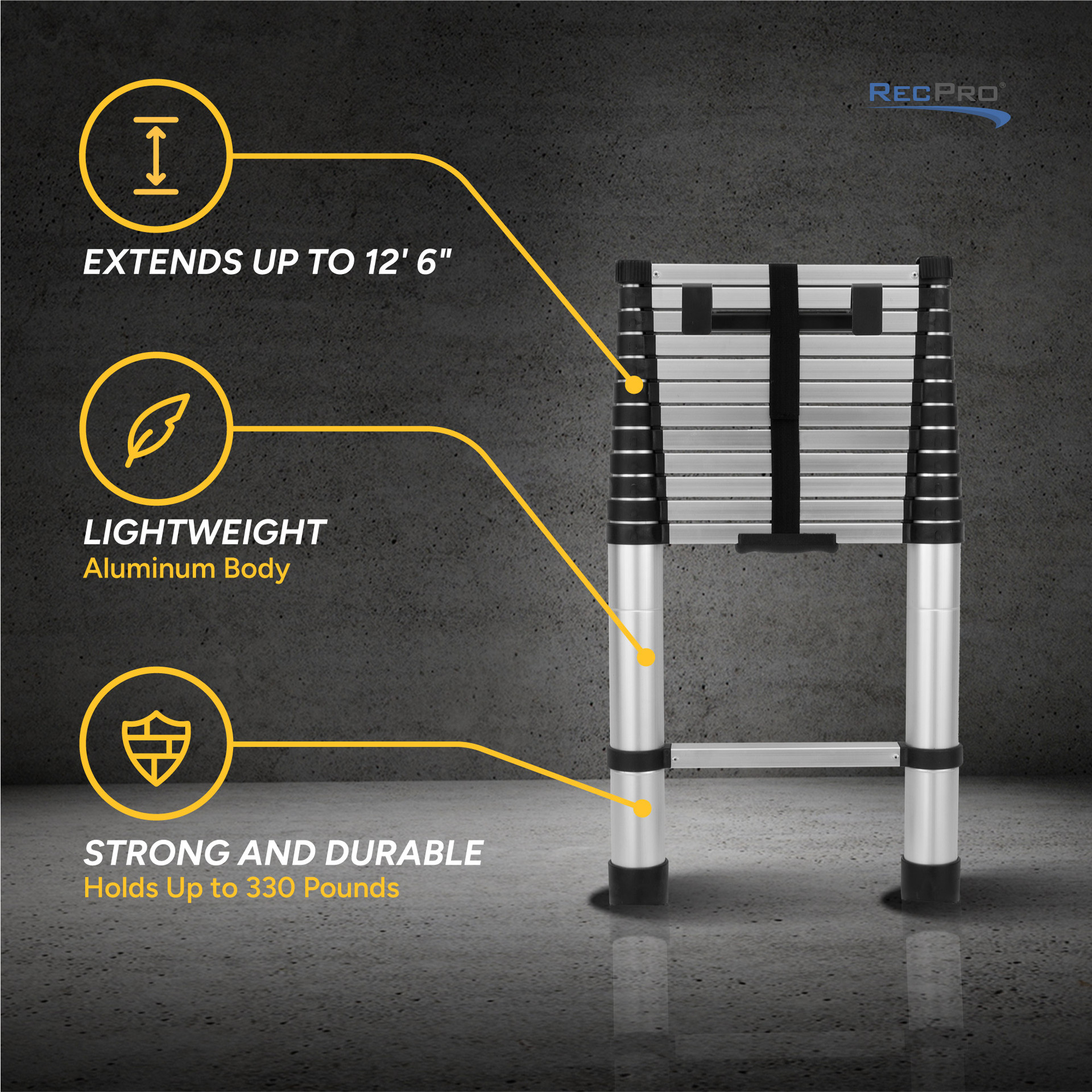 RecPro RV Telescoping Ladder 12.5ft Compatible with Lippert On-The-Go ...