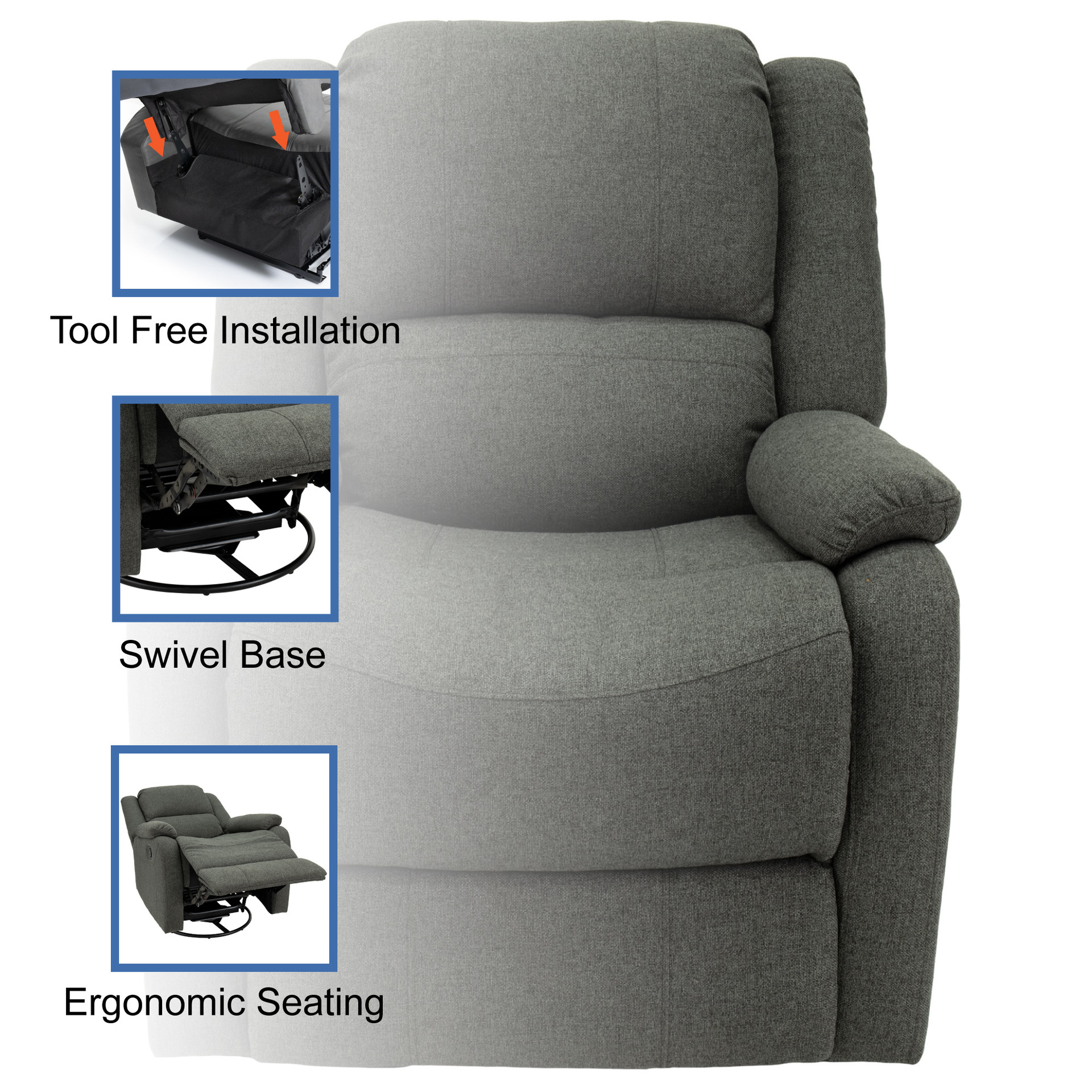 RecPro Charles 30" RV Recliner Swivel Glider Rocker Chair in Cloth - RecPro