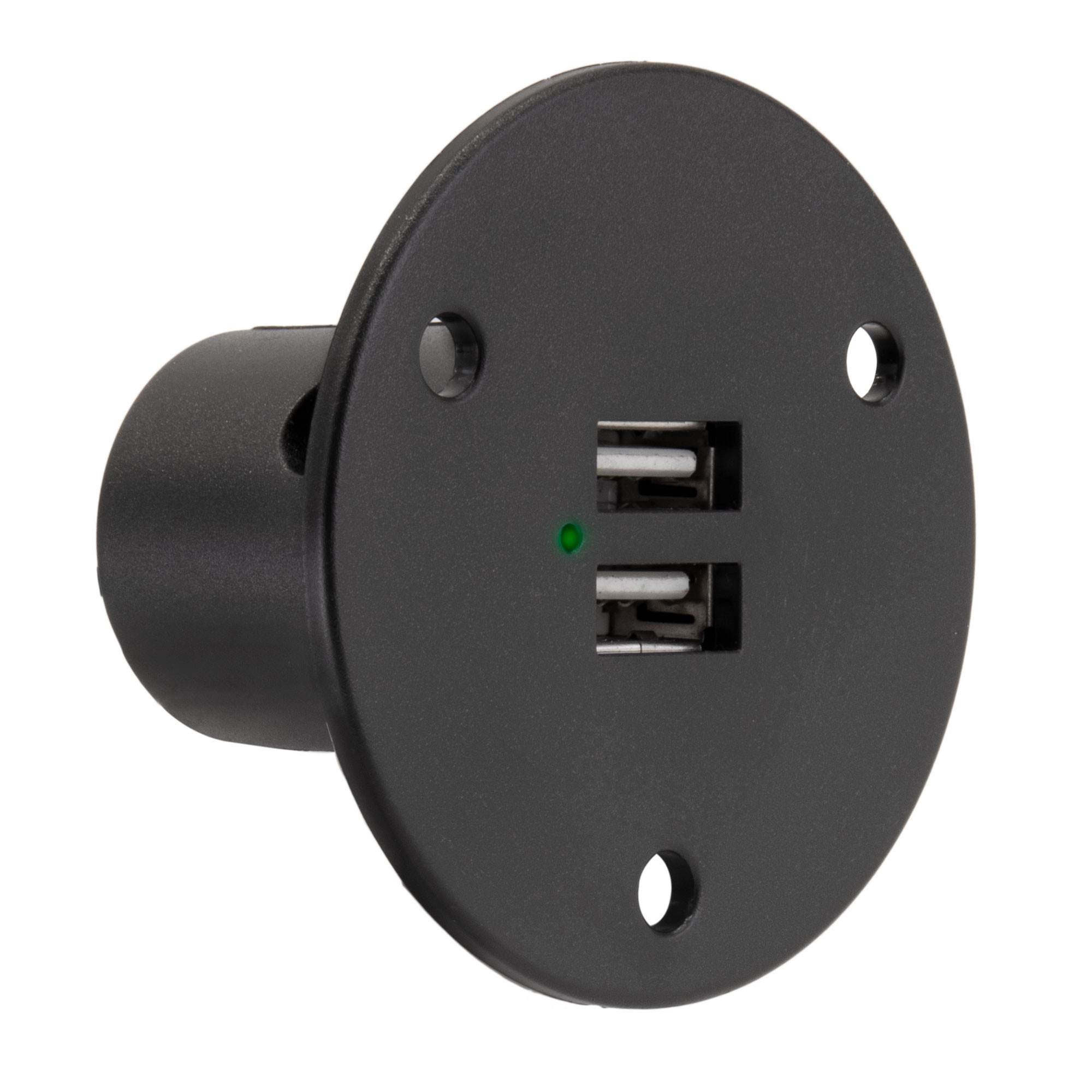RV Dual 12 Volt USB-A Charger Socket Black Recessed Mount - RecPro
