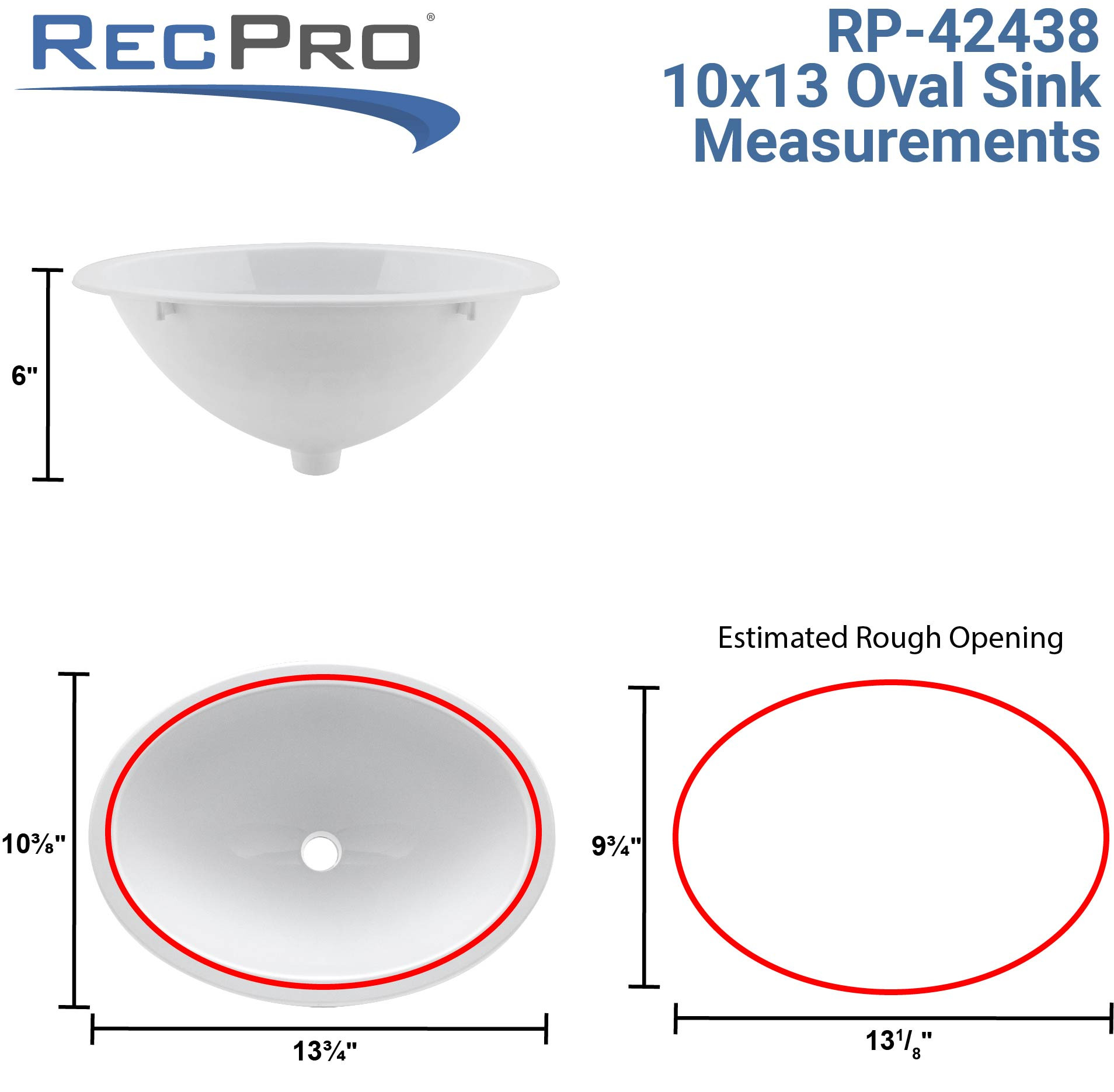 RV Oval White Sink 10" x 13" with Stopper - RecPro