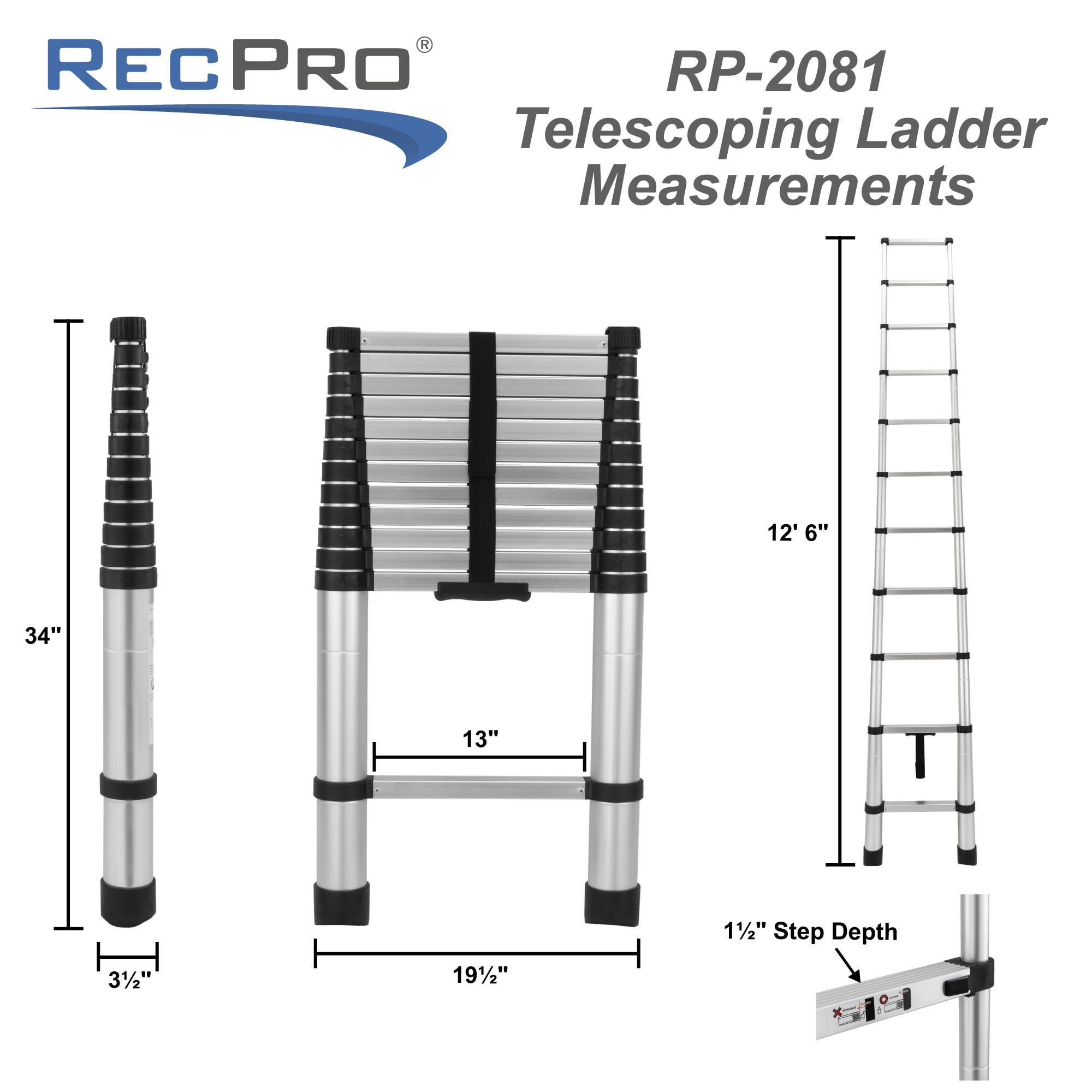 RecPro RV Telescoping Ladder 12.5ft Compatible with Lippert On-The-Go ...
