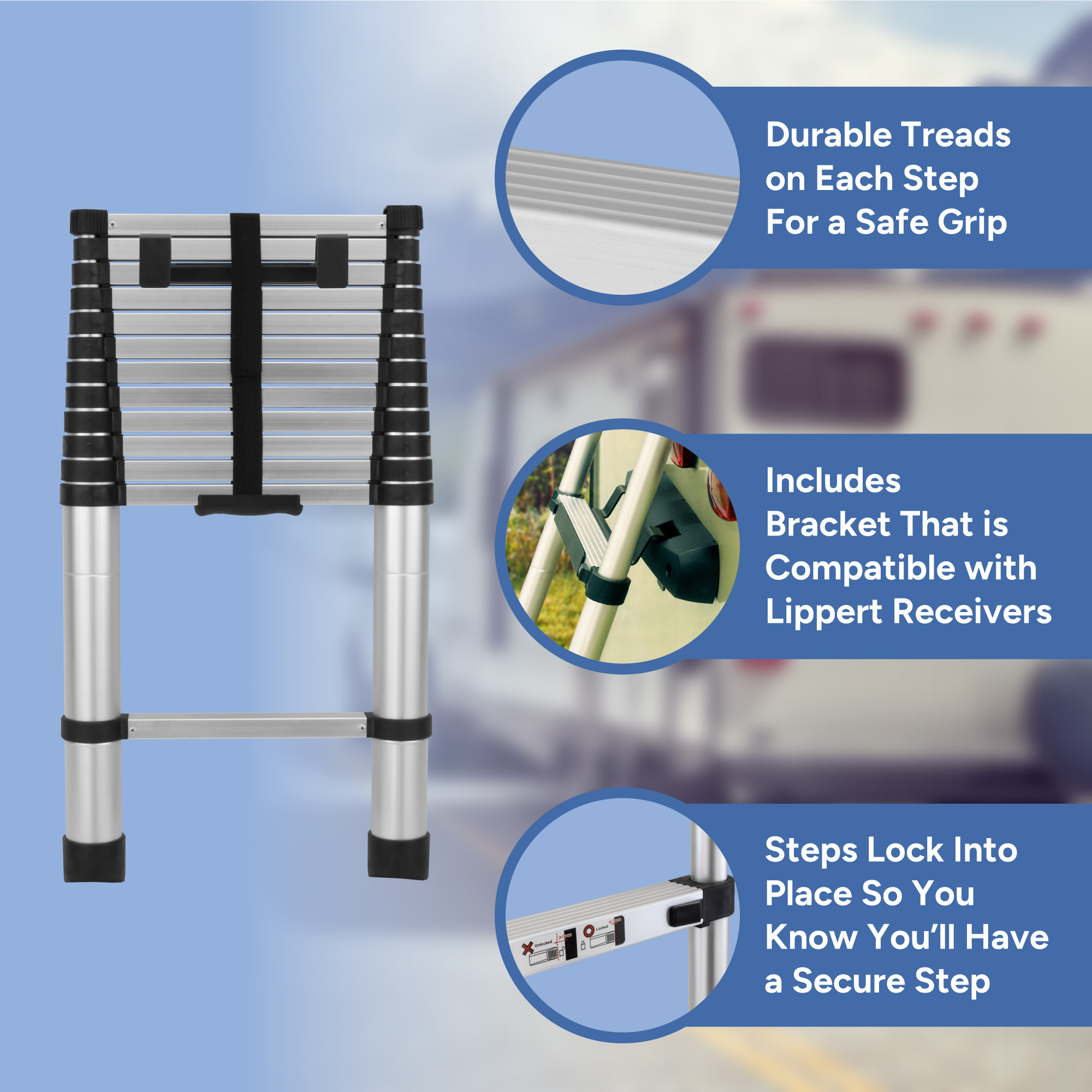 RecPro RV Telescoping Ladder 12.5ft Compatible with Lippert On-The-Go ...