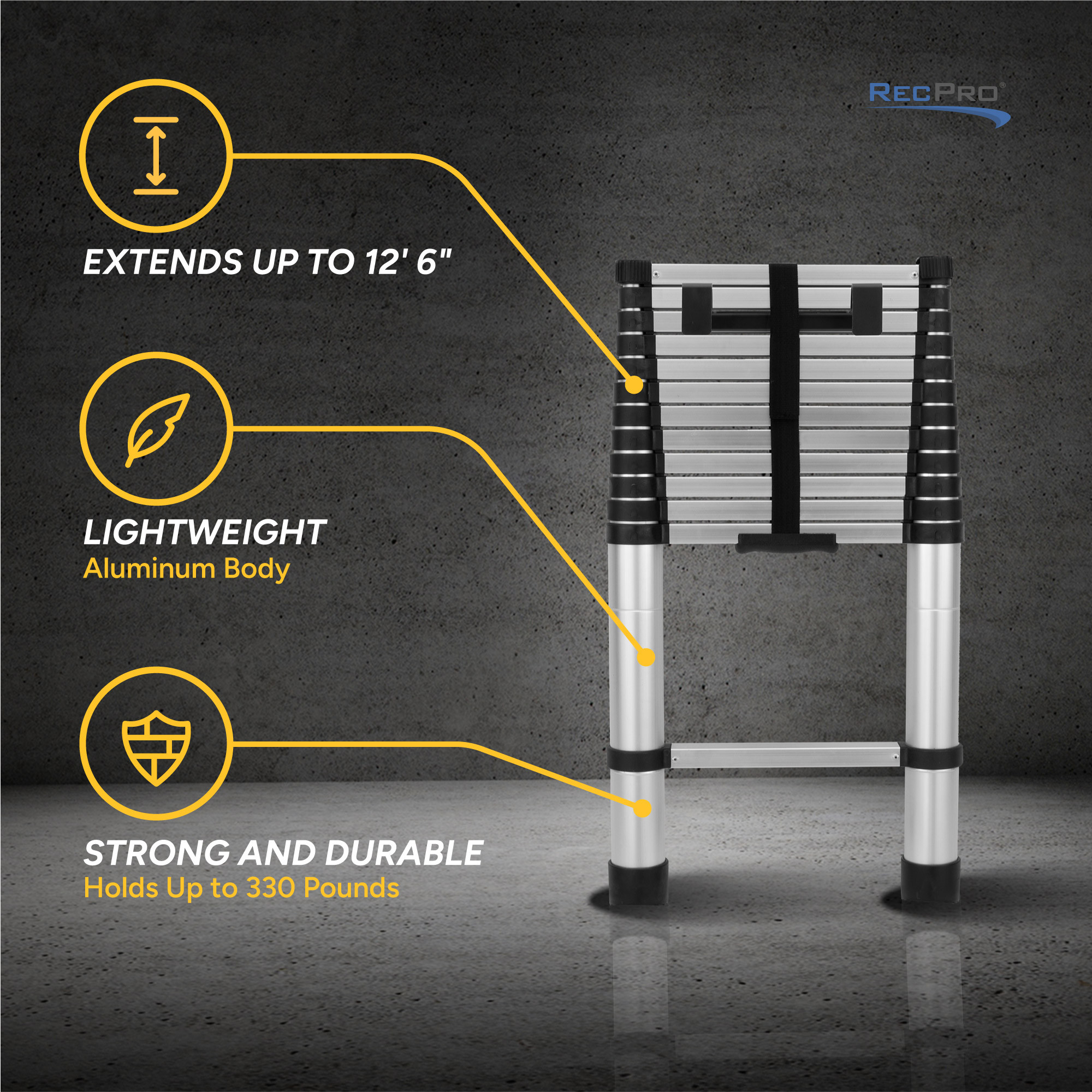 RecPro RV Telescoping Ladder 12.5ft Compatible with Lippert On-The-Go ...