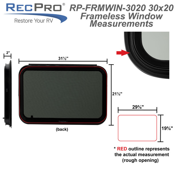 RV Frameless Window 30" W x 20" H - RecPro