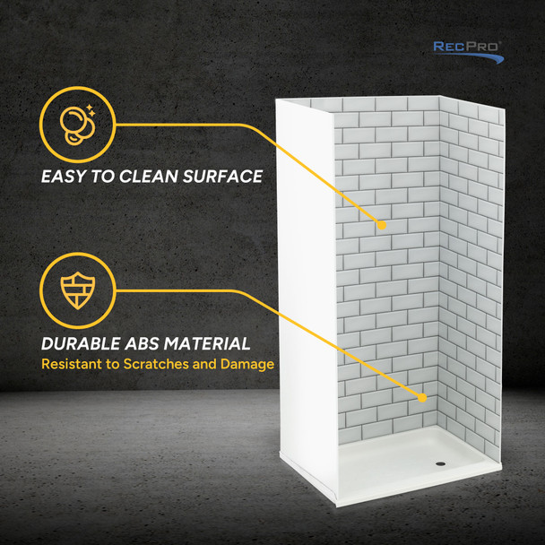 RV Shower Surround 40" x 24" - Subway Tile - RecPro