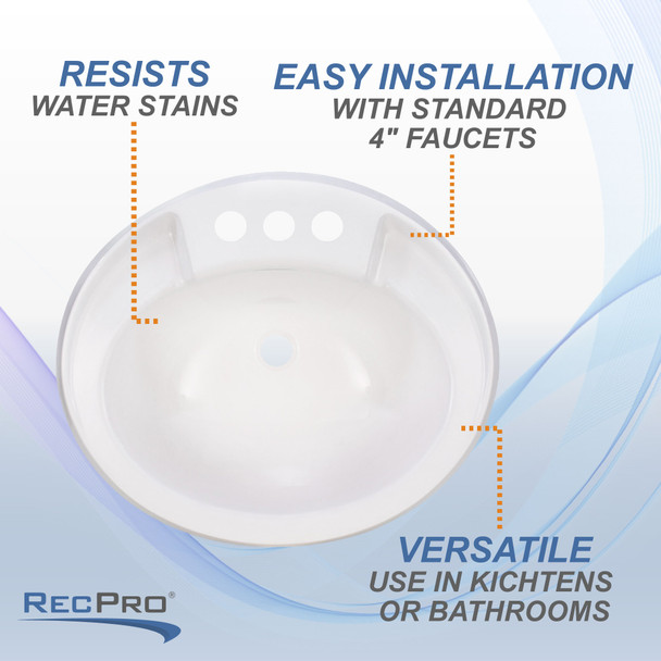 Oval RV Sink White 19-1/2" x 16-1/2" - RecPro