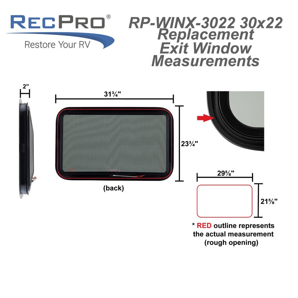 RV Exit Window 30"W x 22"H Optional Trim - RecPro