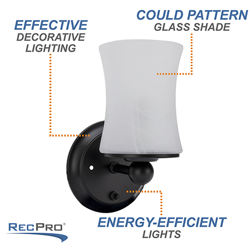 RV Wall Sconce LED Light with Cloud Pattern Glass - RecPro