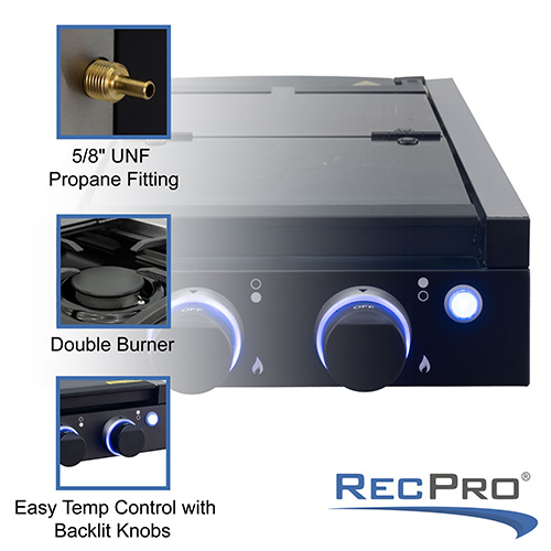 RV Two Burner Gas Cooktop with Cover - RecPro