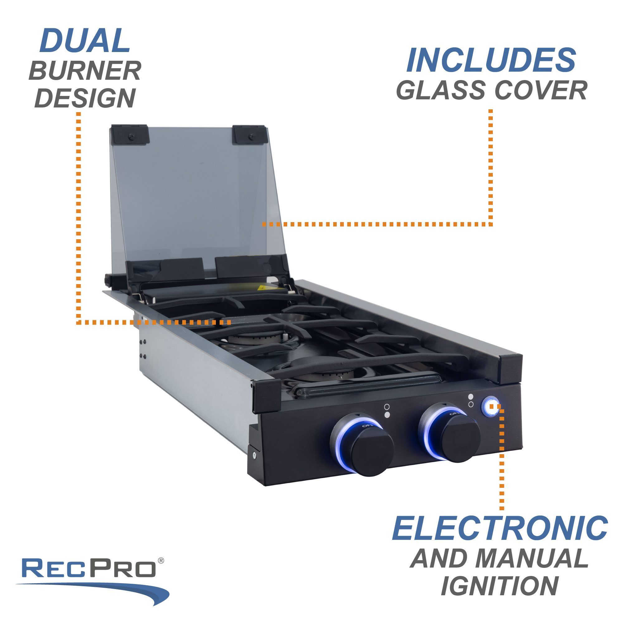 RV Two Burner Gas Cooktop with Cover - RecPro