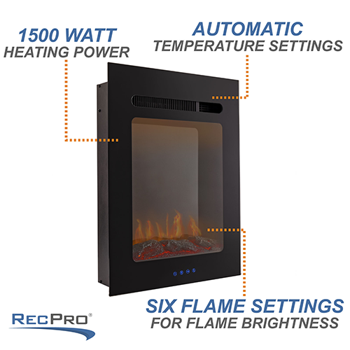 18" RV Electric Fireplace with Flame Color Settings - RecPro