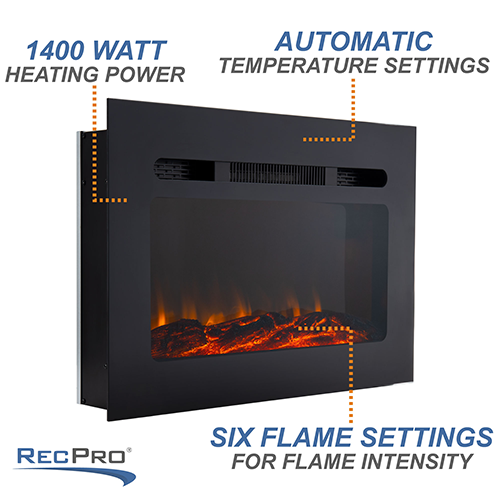 RV Electric Fireplace 26" with Flame Color Settings - RecPro