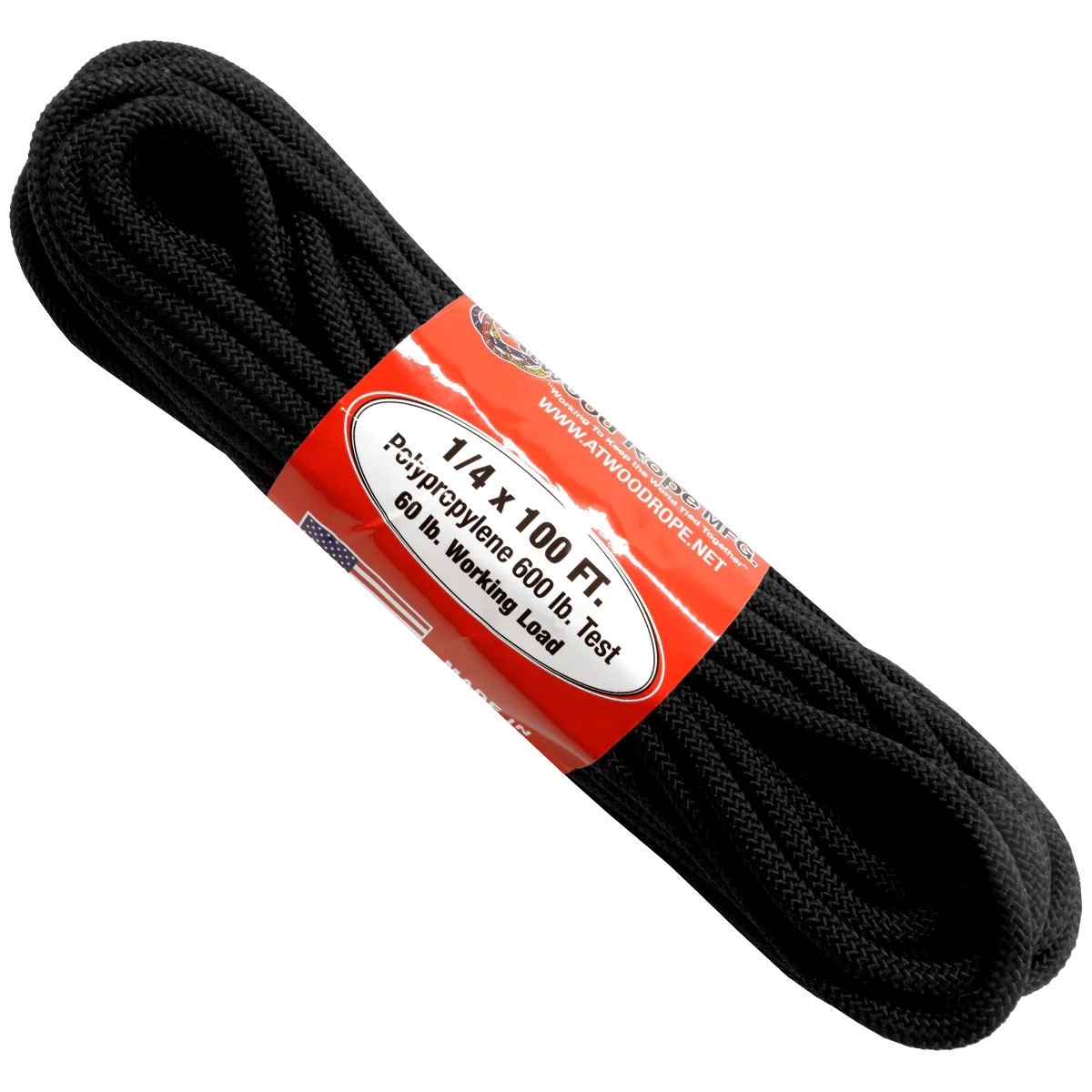 Atwood Rope Utility Rope 1/4" x 100 ft., Black