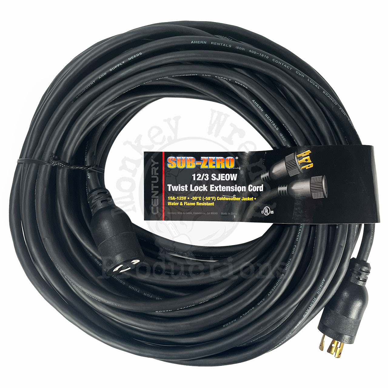 Century Twistlock L5-20 12/3 Extension Cord Black, 50 ft - Monkey ...
