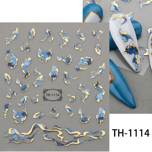 Gold & Blue Abstract Nail Sticker/Decals (AE118)