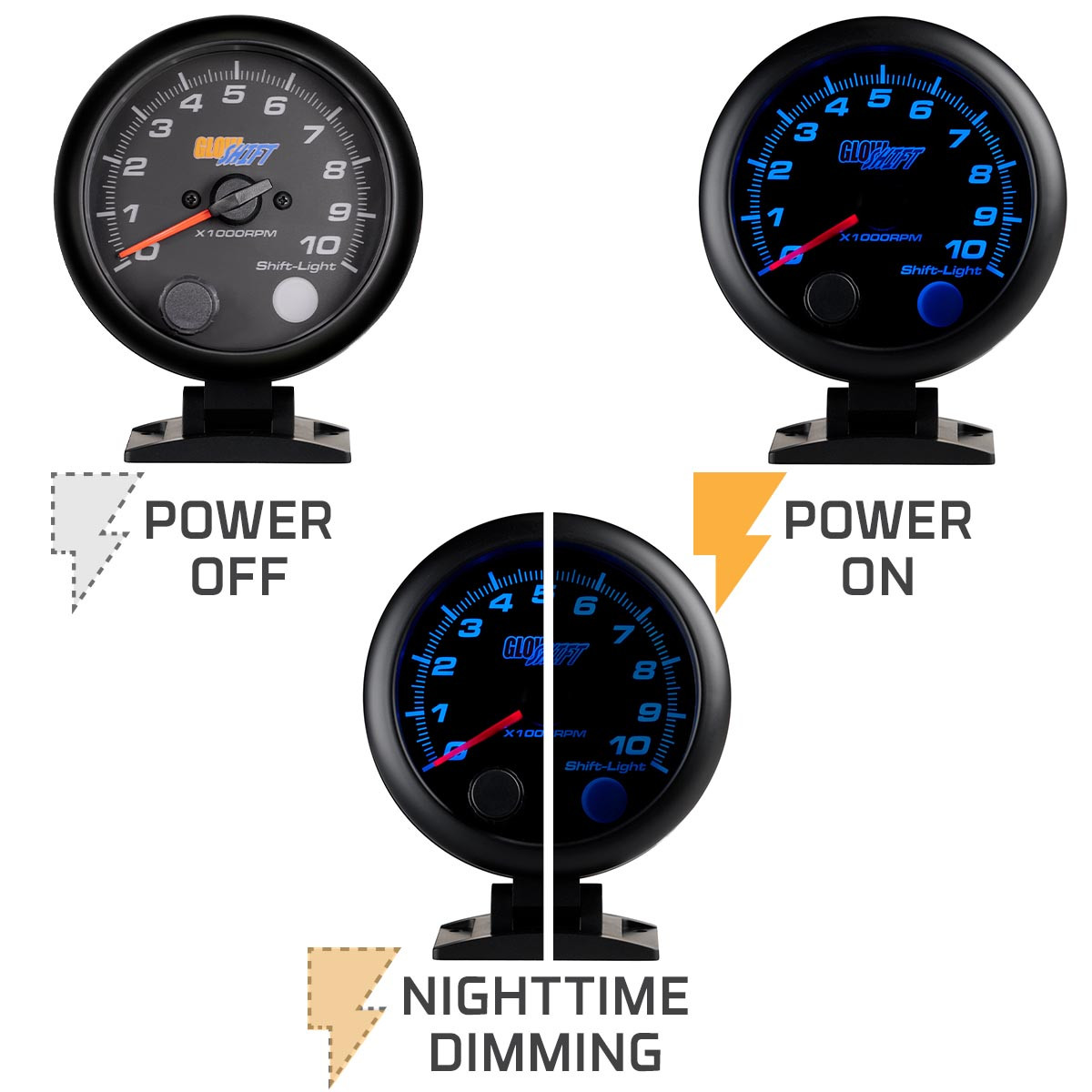 GlowShift | Black 7 Color Series 3-3/4” On-Dash Tachometer with Shift Light