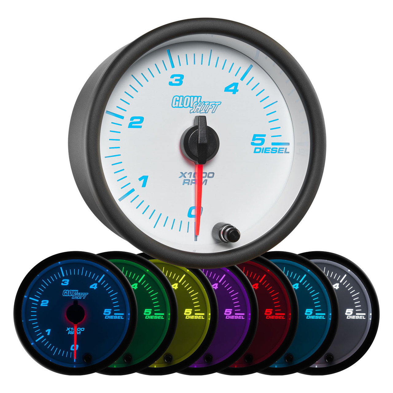 GlowShift | White 7 Color 3-3/8” (85mm) 5,000 RPM In-Dash Diesel Tach