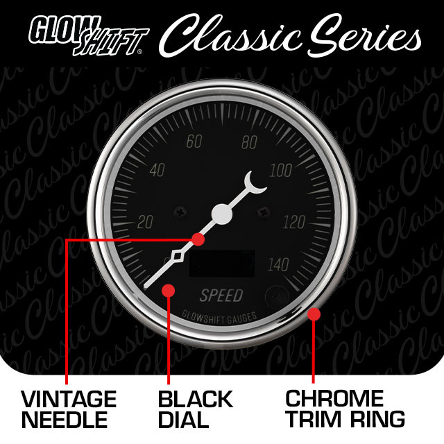 GlowShift | Classic Series Black Vintage Speedometer MPH Gauge