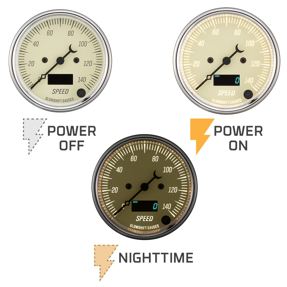 GlowShift | Classic Series Antique White Vintage Speedometer MPH Gauge