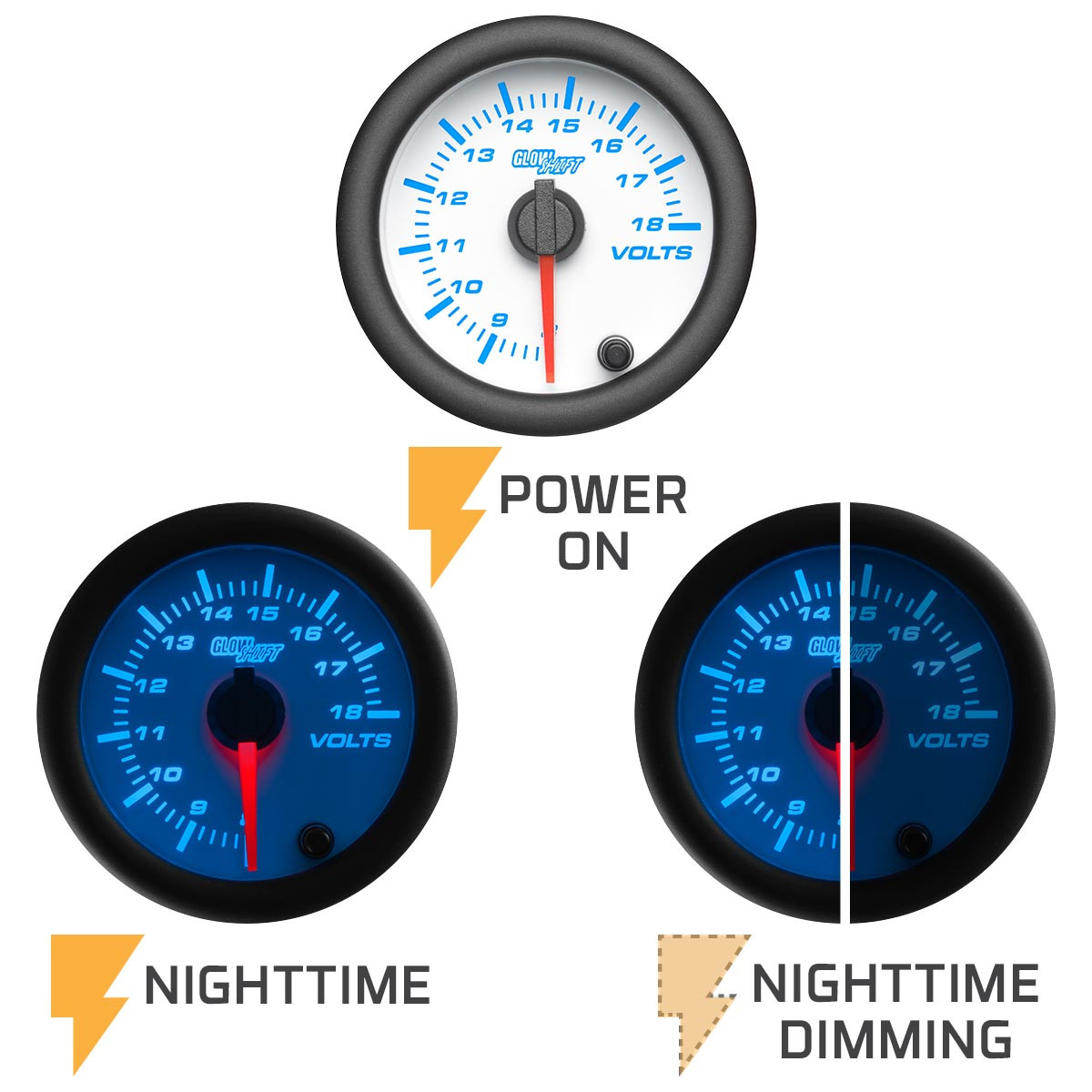 GlowShift | White 7 Color Series Volt Gauge for Cars and Trucks