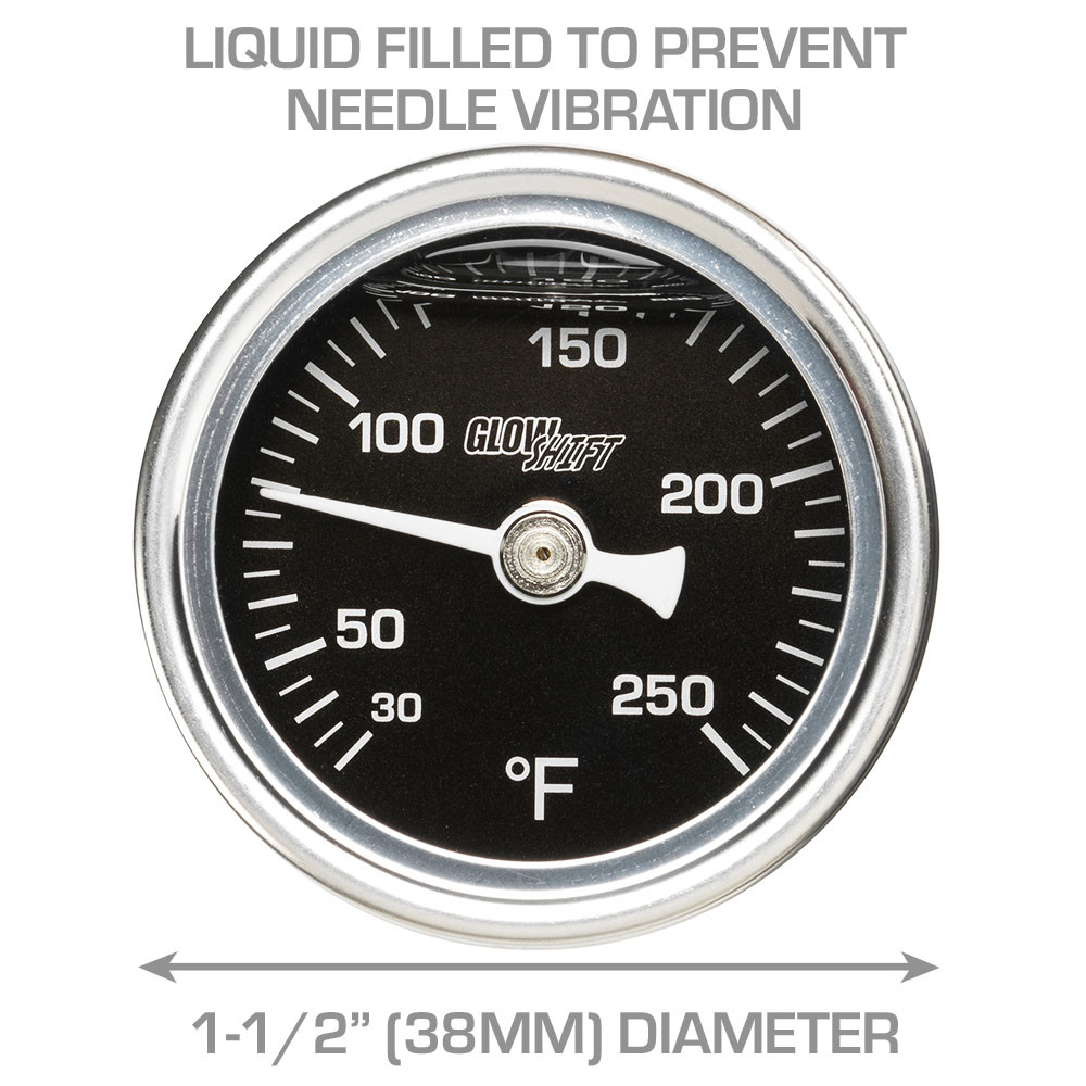 GlowShift | 1-1/2” Black Dial Liquid Filled Mechanical Temperature Gauge