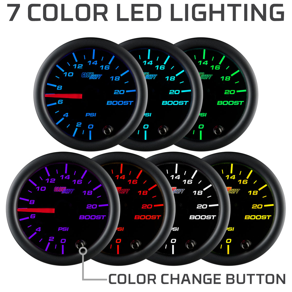 GlowShift | Black 7 Color 20 PSI Boost Gauge