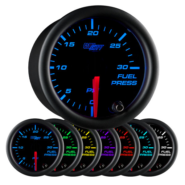 GlowShift | Black 7 Color 30 PSI Fuel Pressure Gauge