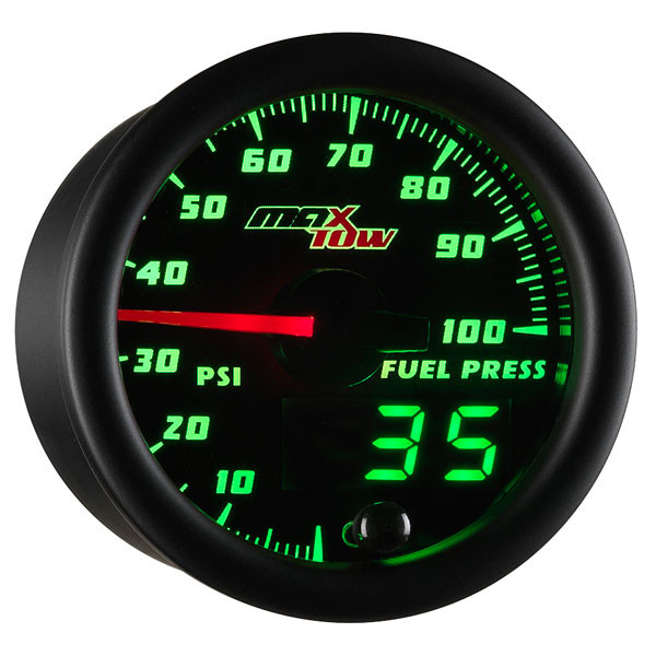 GlowShift | MaxTow Black & Green Double Vision™ 100 PSI Fuel Pressure Gauge