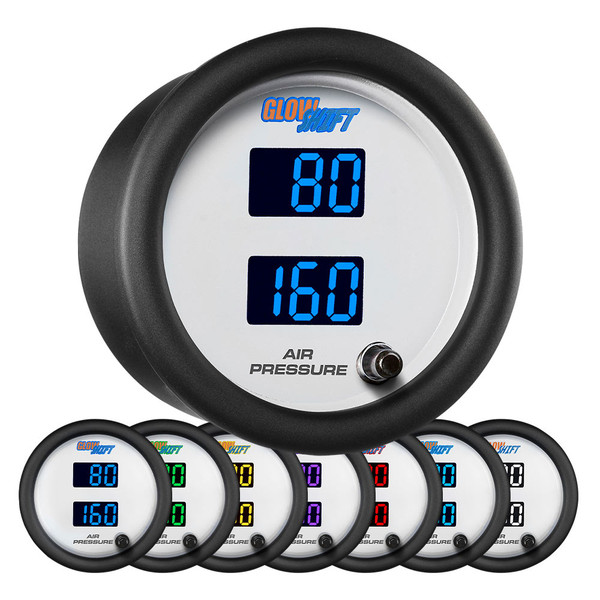 GlowShift | White 7 Color Dual Digital Air Pressure Gauge
