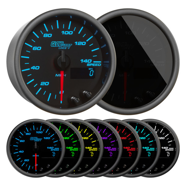 GlowShift | Tinted 7 Color 3-3/8” (85mm) 140 MPH In Dash Speedometer
