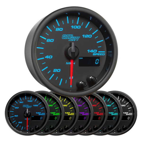 GlowShift | Black 7 Color 3-3/8” (85mm) 140 MPH In Dash Speedometer