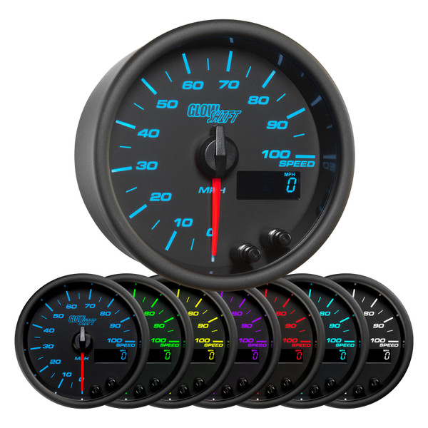 GlowShift | Black 7 Color 3-3/8” (85mm) 100 MPH In Dash Speedometer